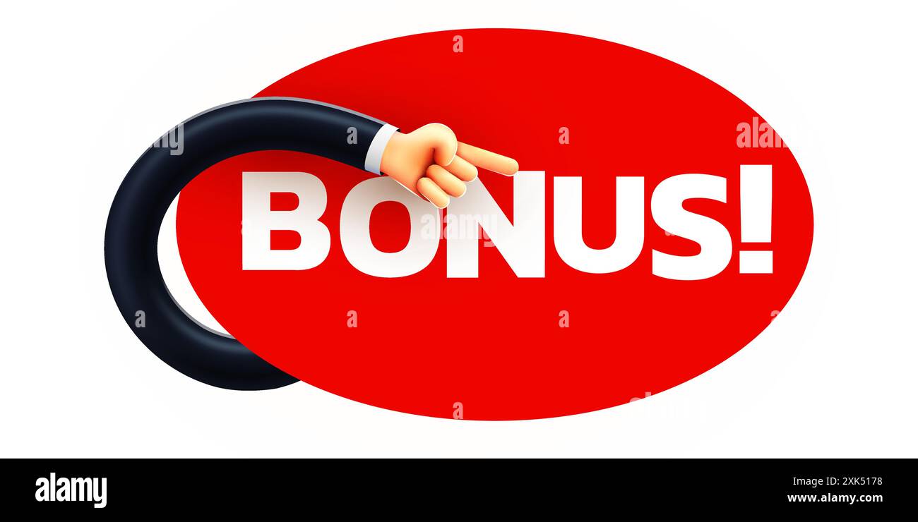 Bonus sign with pointing hand. Cashback or prize concept. Vector ...