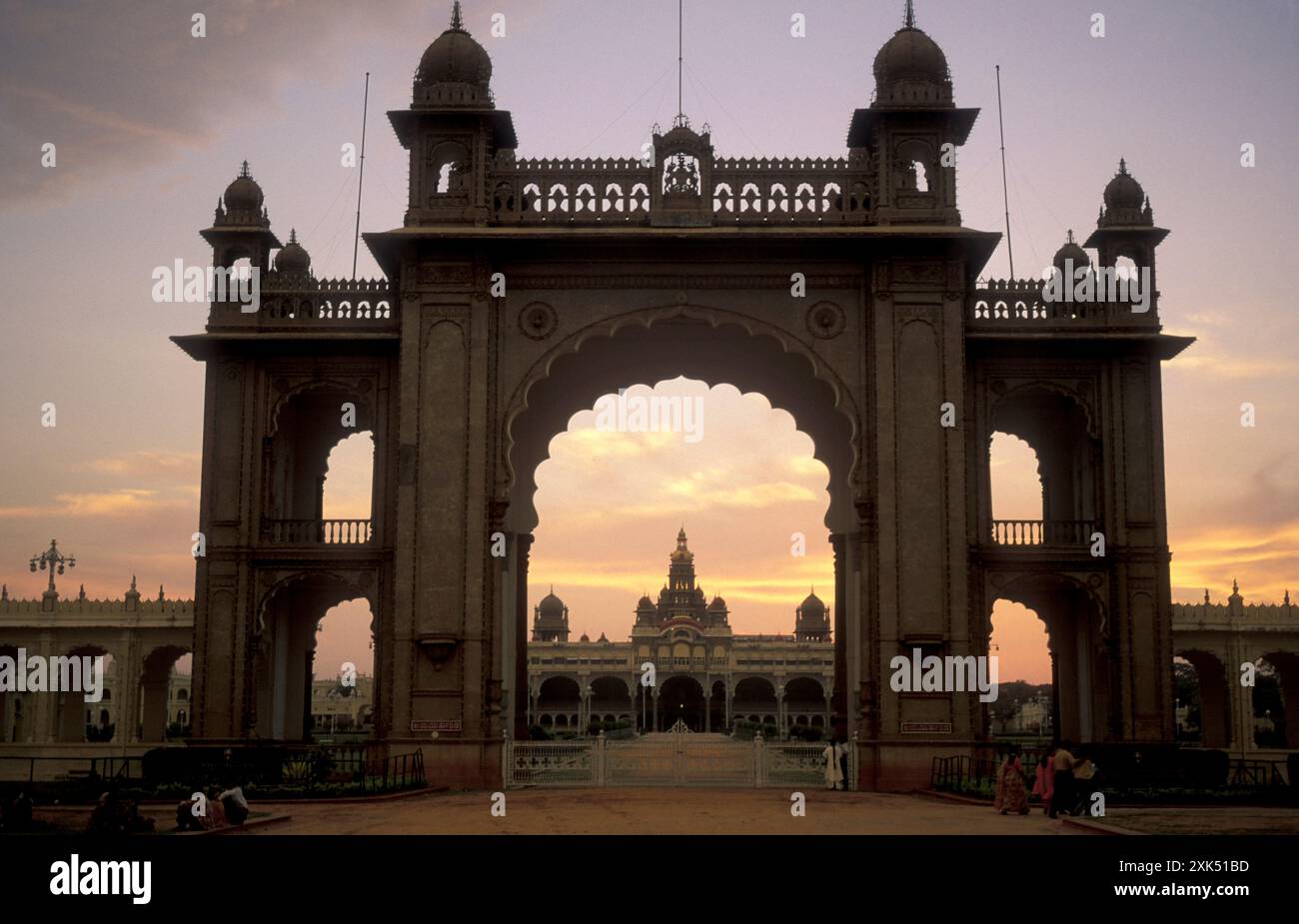 the gate of Mysore Palace or Amba Vilas Palace in the city of Mysore in ...