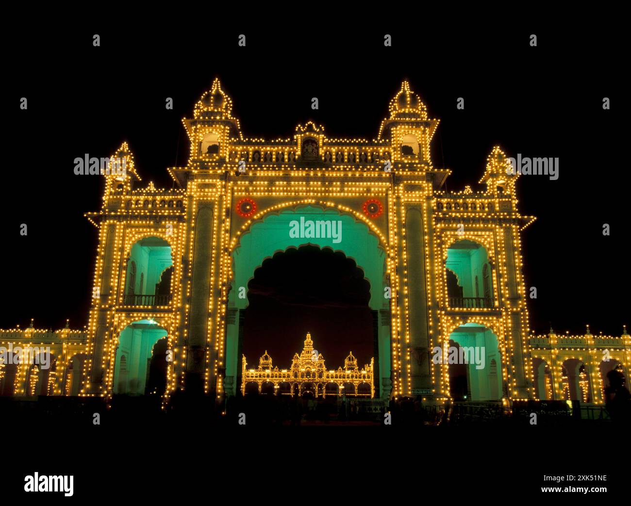 the gate of Mysore Palace or Amba Vilas Palace in the city of Mysore in ...