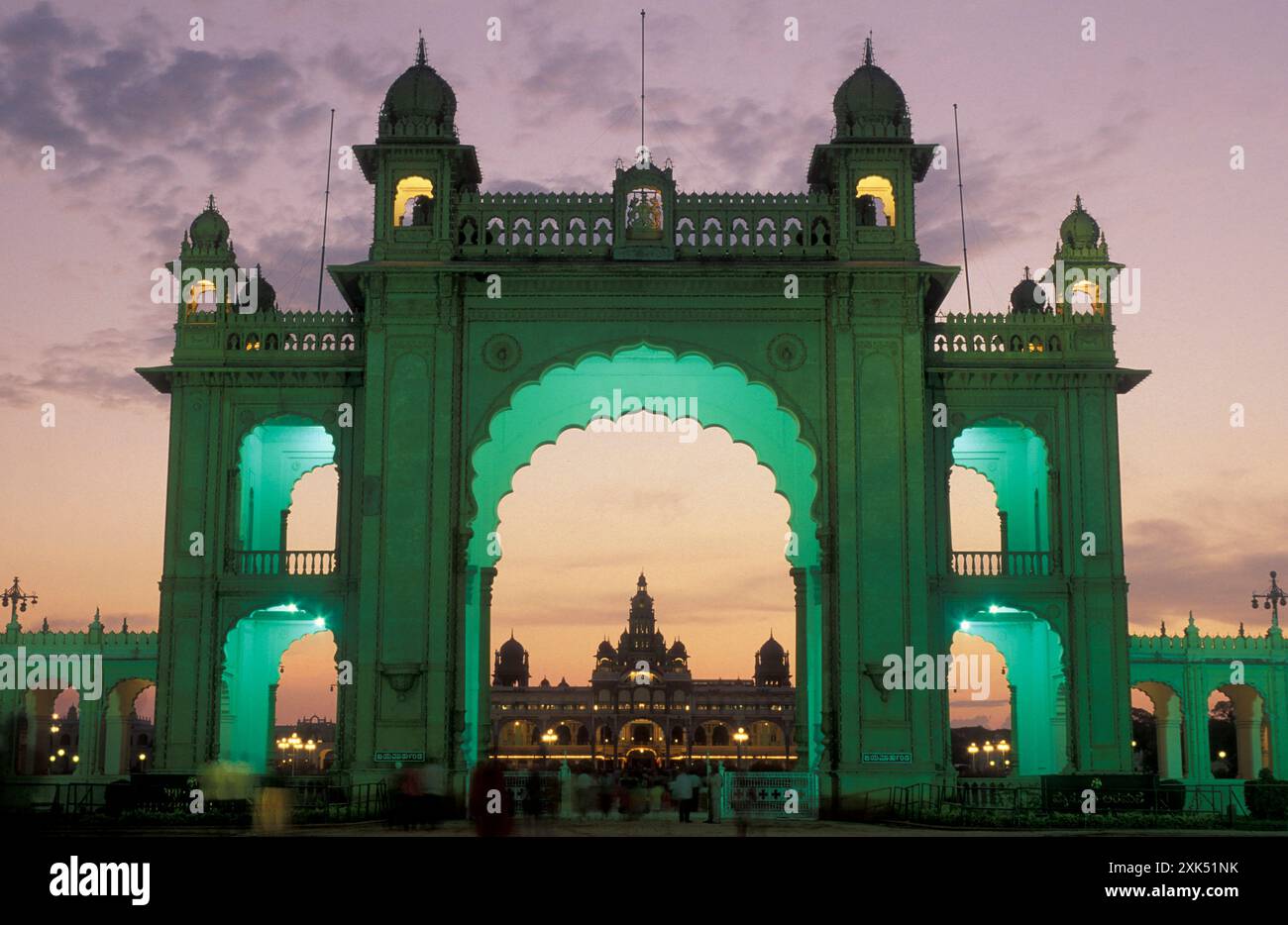 the gate of Mysore Palace or Amba Vilas Palace in the city of Mysore in ...