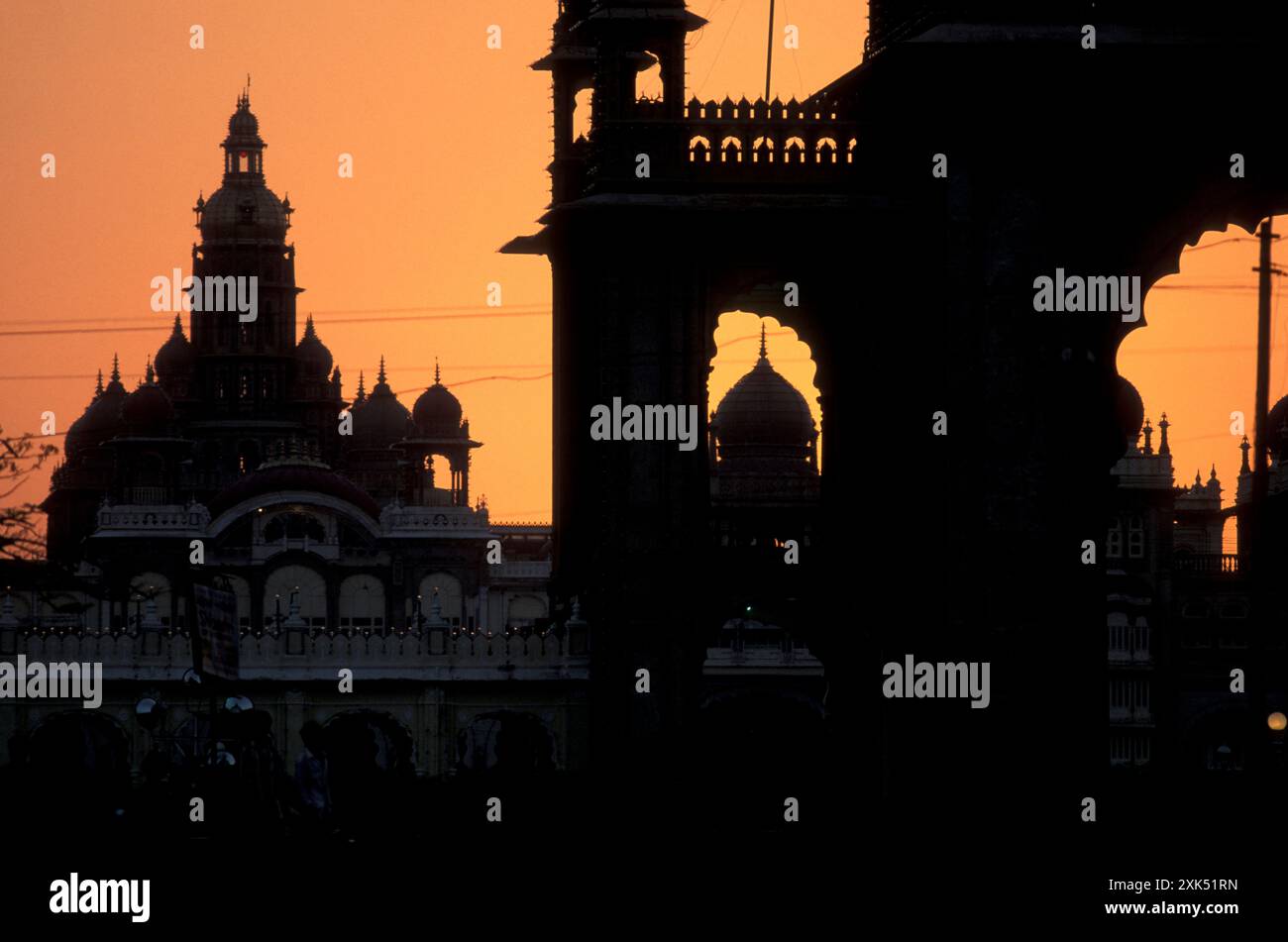 the gate of Mysore Palace or Amba Vilas Palace in the city of Mysore in ...