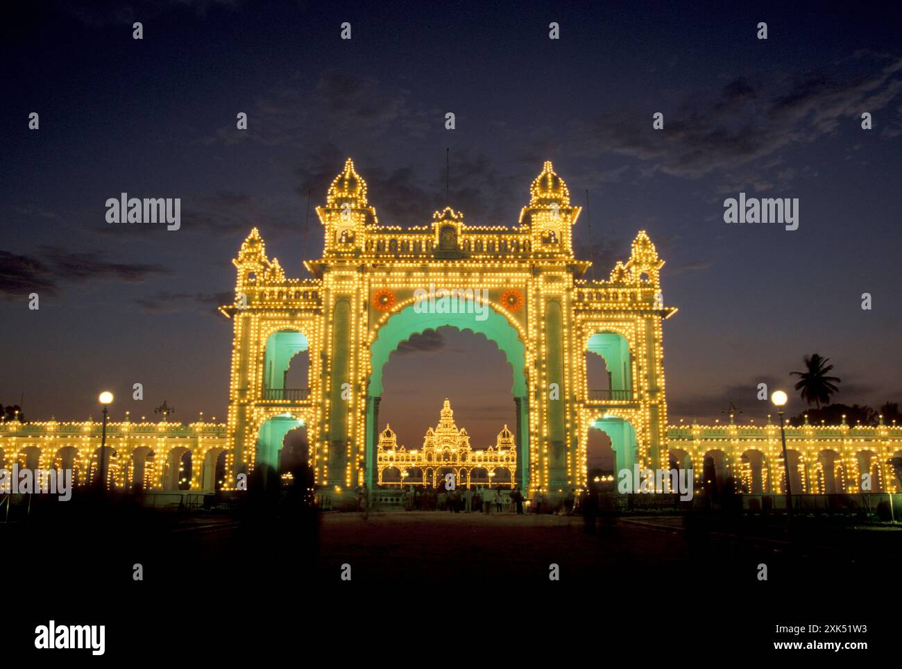 the gate of Mysore Palace or Amba Vilas Palace in the city of Mysore in ...