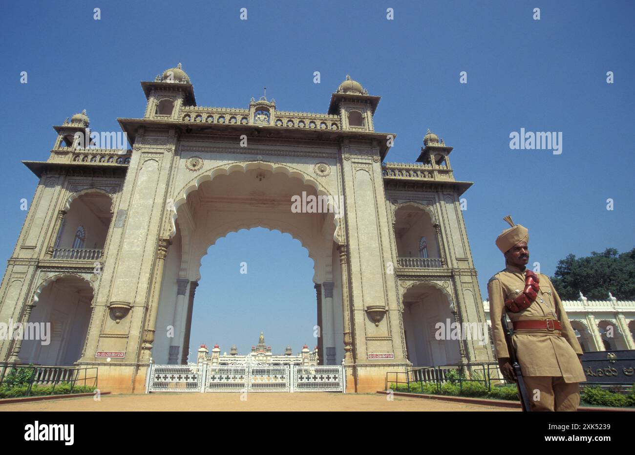 the gate of the Mysore Palace or Amba Vilas Palace in the city of ...