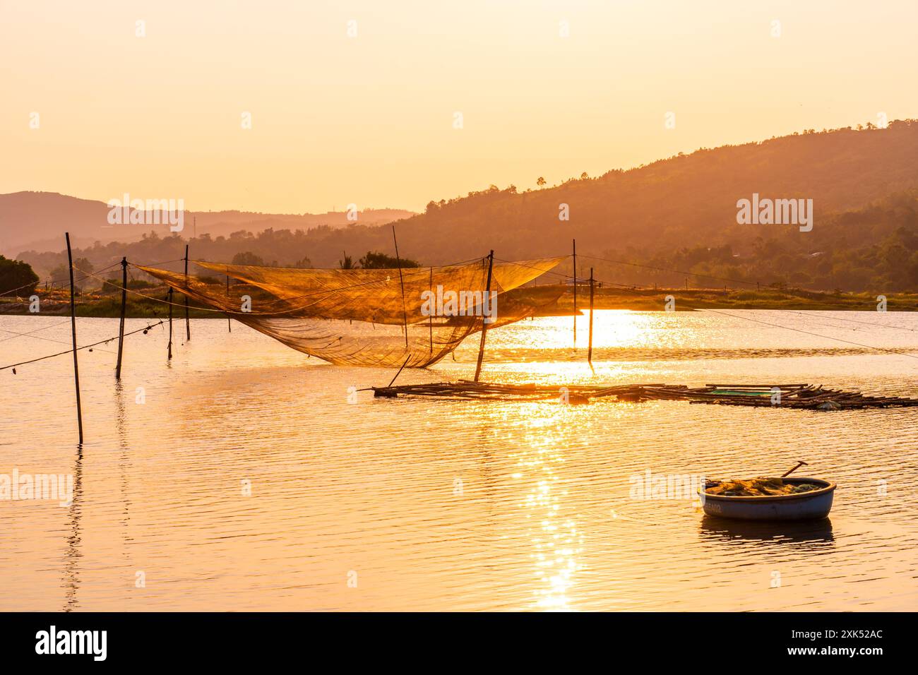 View of fishing net on Phu Ngan near Ong Cop bridge or Tiger wooden ...