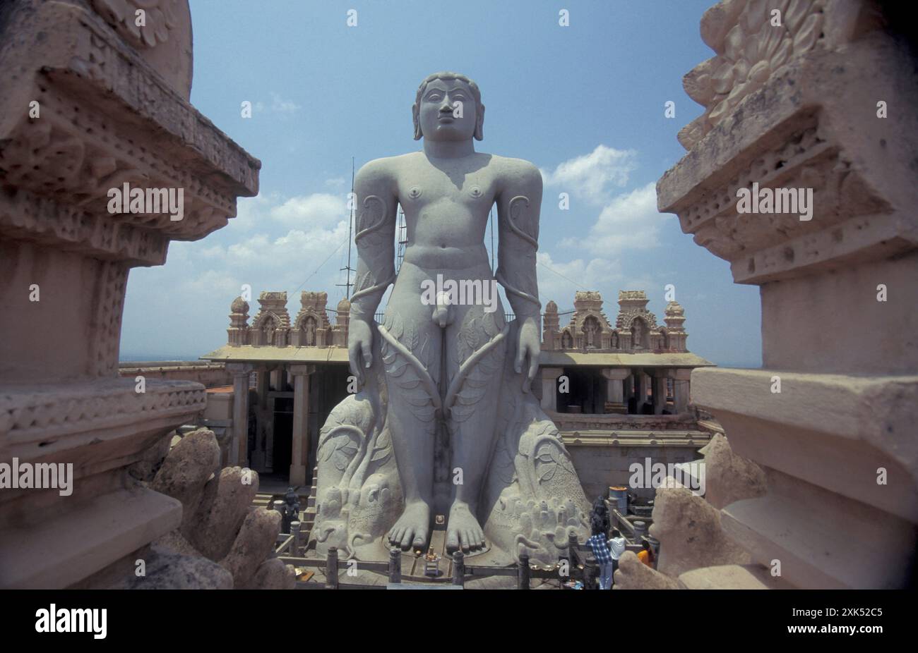 The figure of Gomateshwara Buddha Statue on the Vindhyagiri Hill in the ...