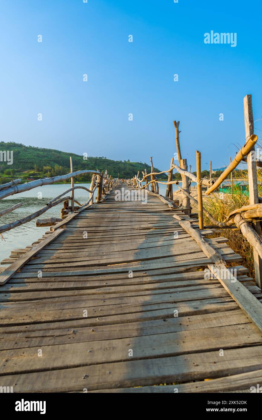View of Ong Cop bridge or Tiger wooden bridge, Vietnam's longest wooden ...
