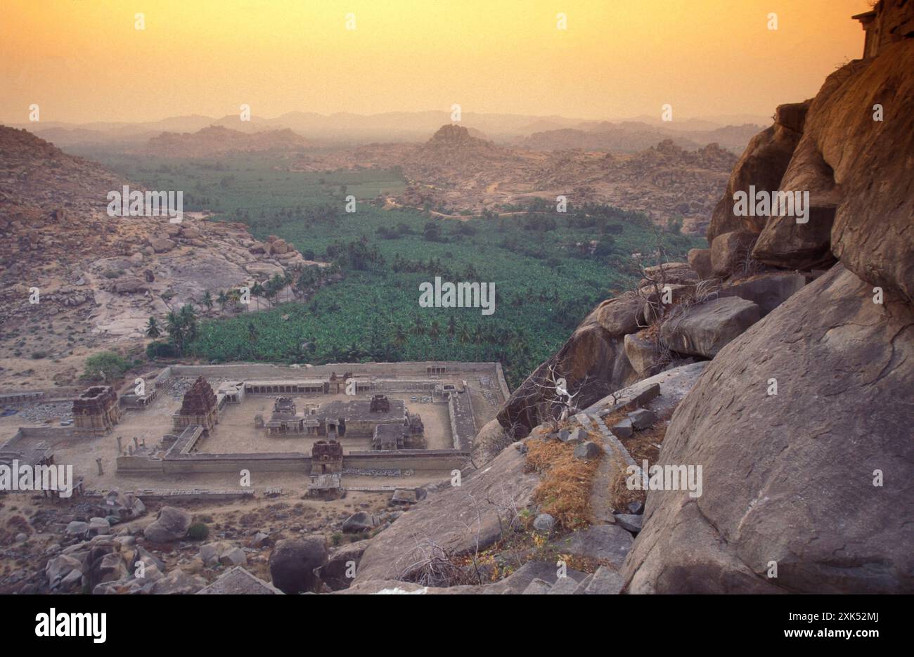 the Achyuta Raya Temple ruins from the Matanga Hill at sunrise in the ...