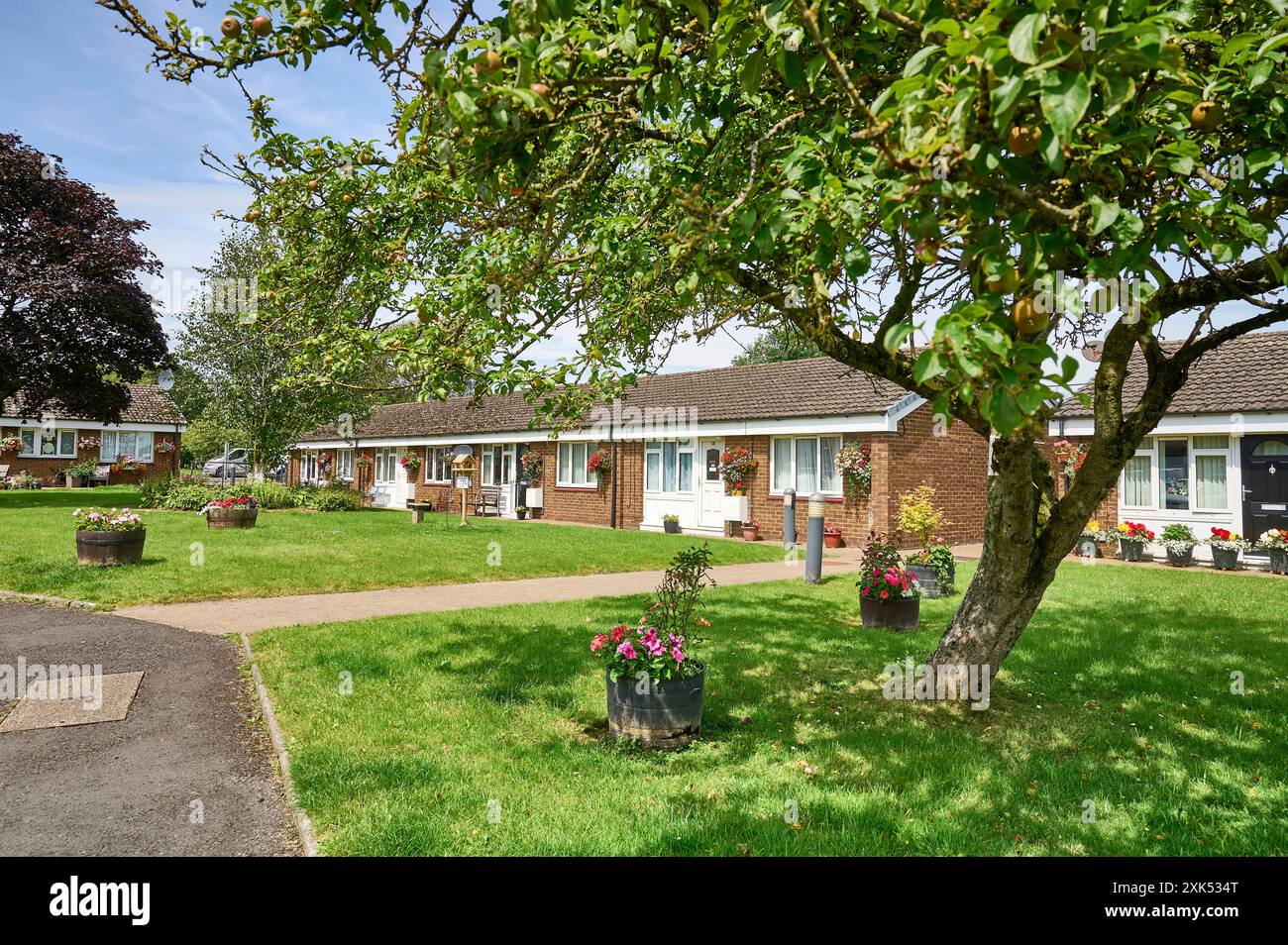 Small retirement bungalows in communial garden in Great Eccleston Stock ...