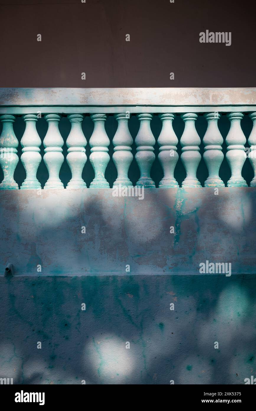 Classical balustrade with shadows, on Lake Coatepeque, near Santa Ana ...