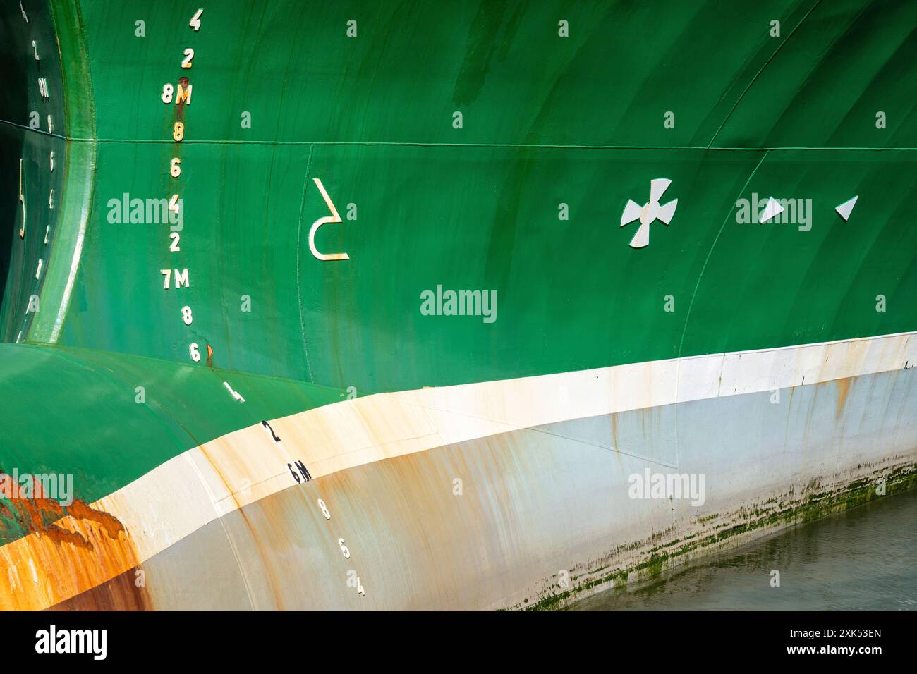 metric draft marks on the bow of an oceangoiung ship Stock Photo - Alamy