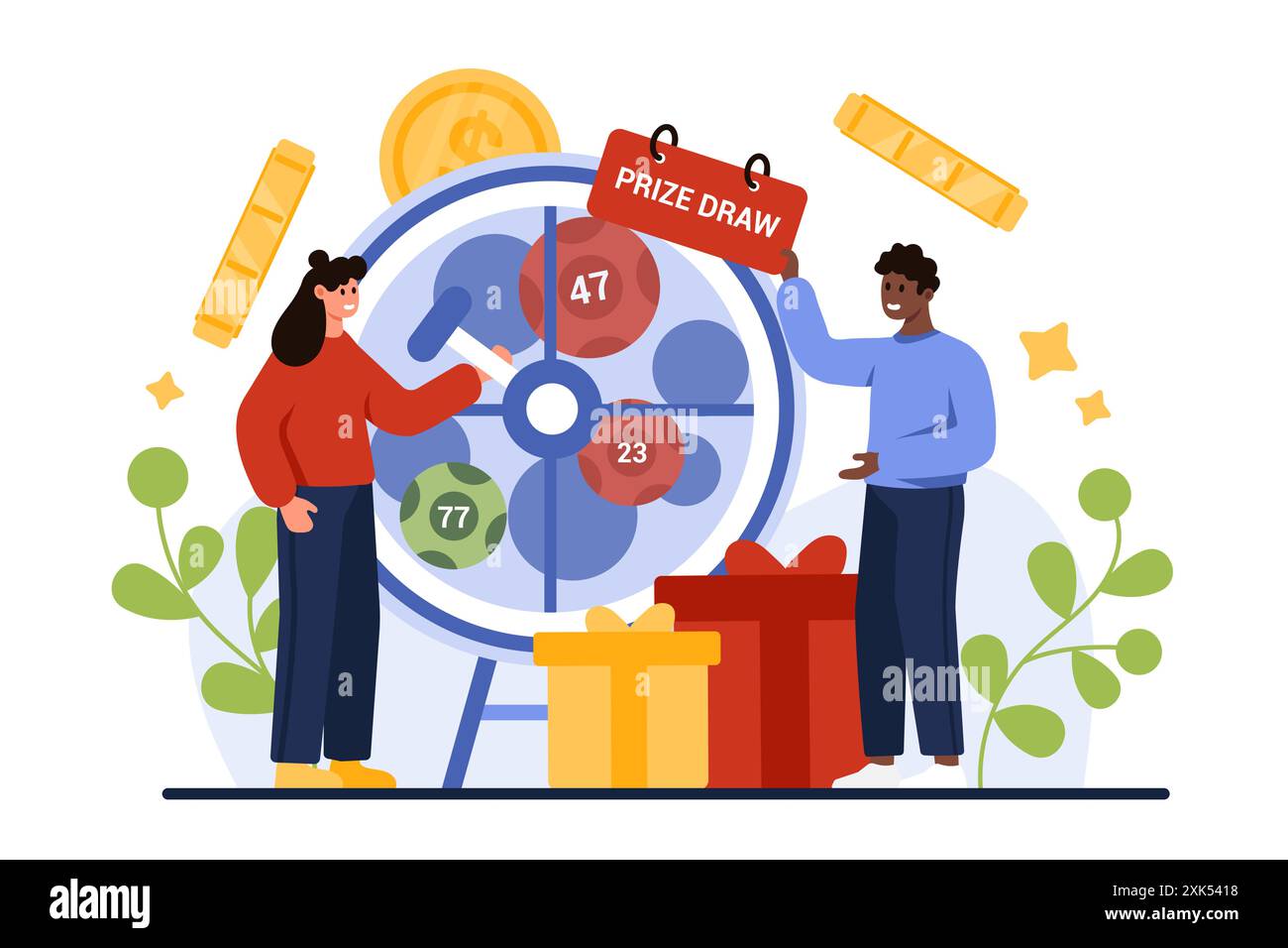 Prize draw, lottery gambling game for chance to win gifts. Tiny people ...