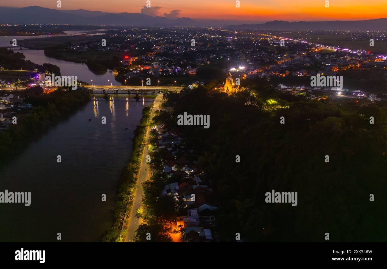 Aerial view of Nhan temple, tower is an artistic architectural work of ...