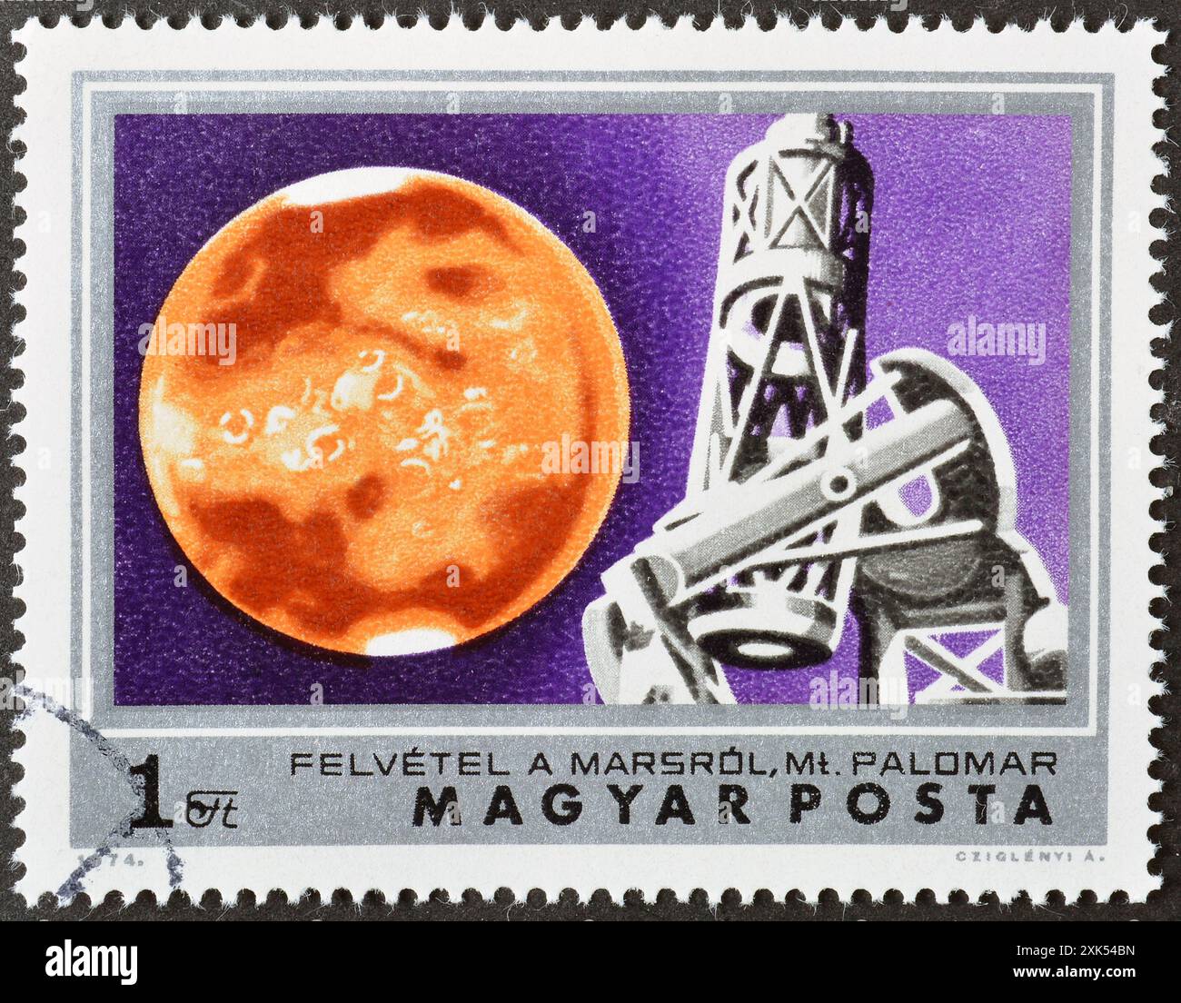 Cancelled postage stamp printed by Hungary, that shows "Mt. Palomar ...