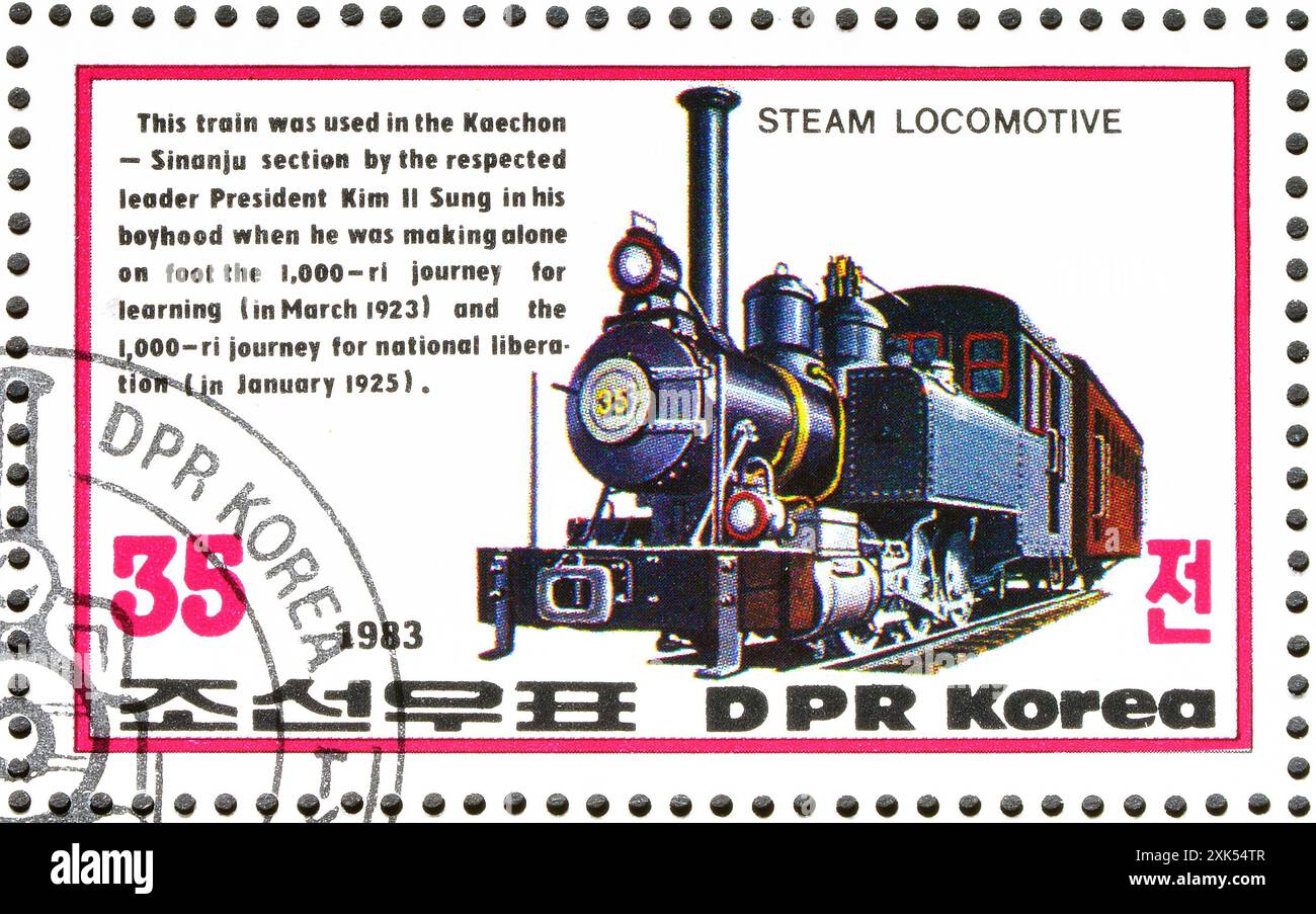 Cancelled postage stamp printed by North Korea, that shows Steam ...