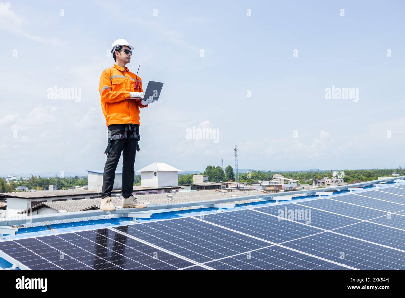 Professional Engineer Service Solar Panel. Worker Maintenance Cleaning ...