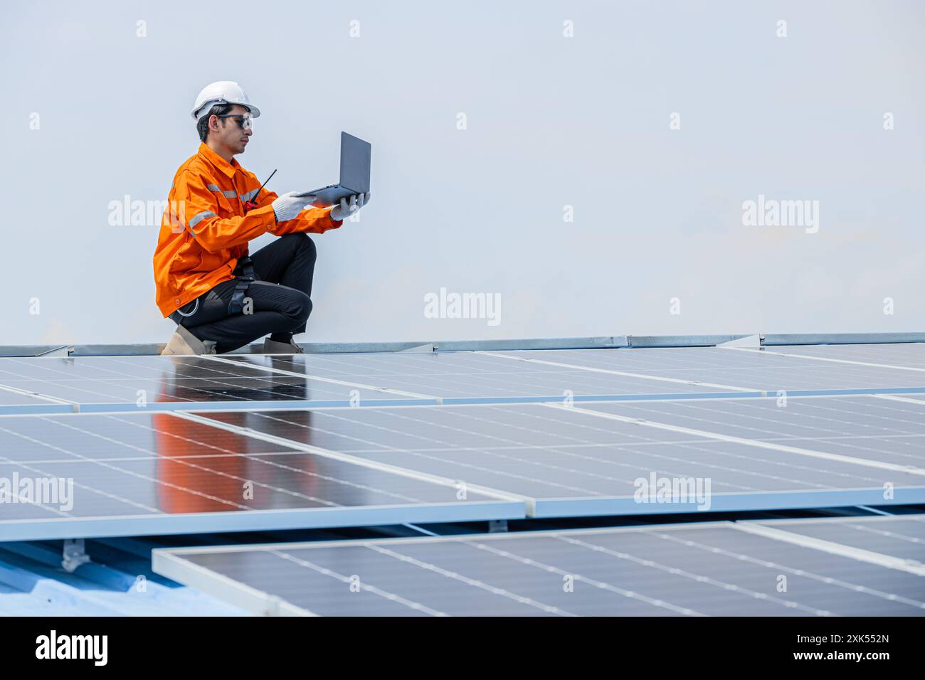 Professional Engineer Service Solar Panel. Worker Maintenance Cleaning ...