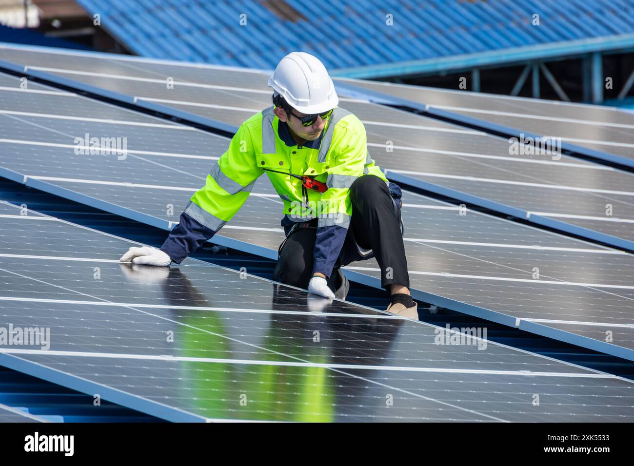 Professional Engineer Service Solar Panel. Worker Maintenance Cleaning ...