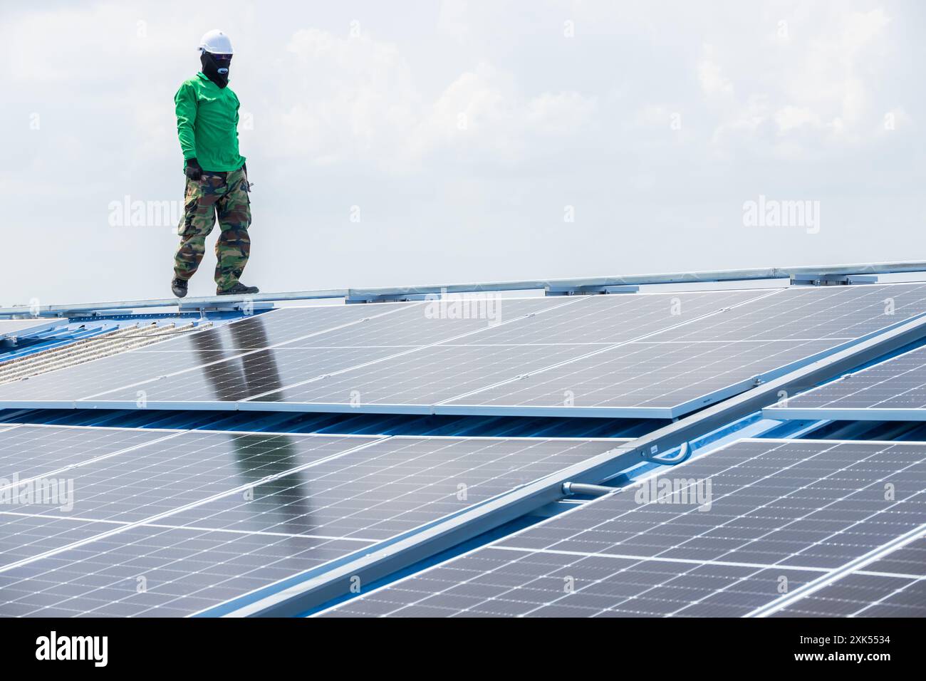 Professional Engineer Service Solar Panel. Worker Maintenance Cleaning ...