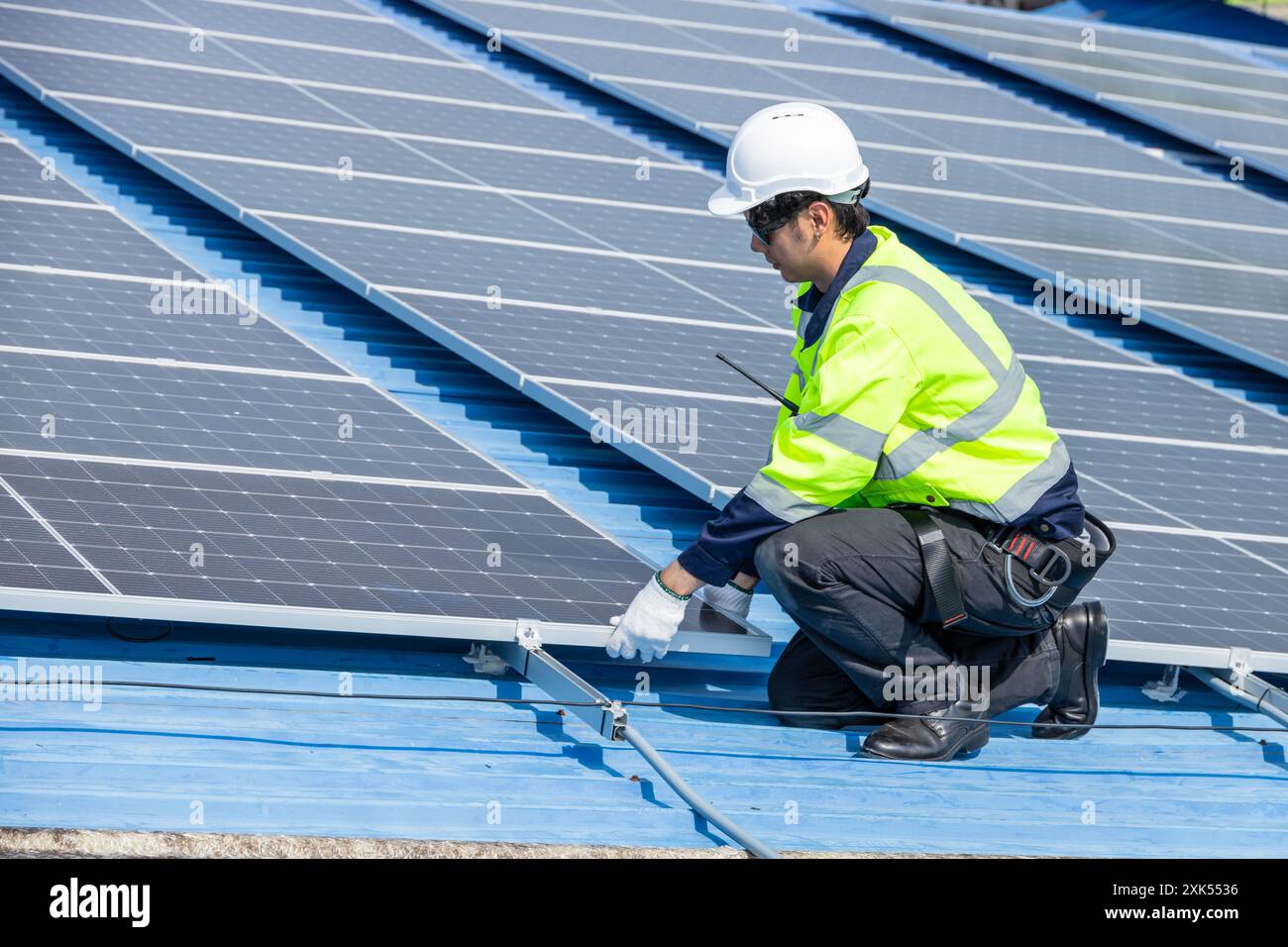 Professional Engineer Service Solar Panel. Worker Maintenance Cleaning ...