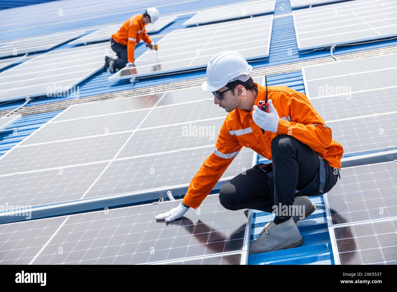 Professional Engineer Service Solar Panel. Worker Maintenance Cleaning ...