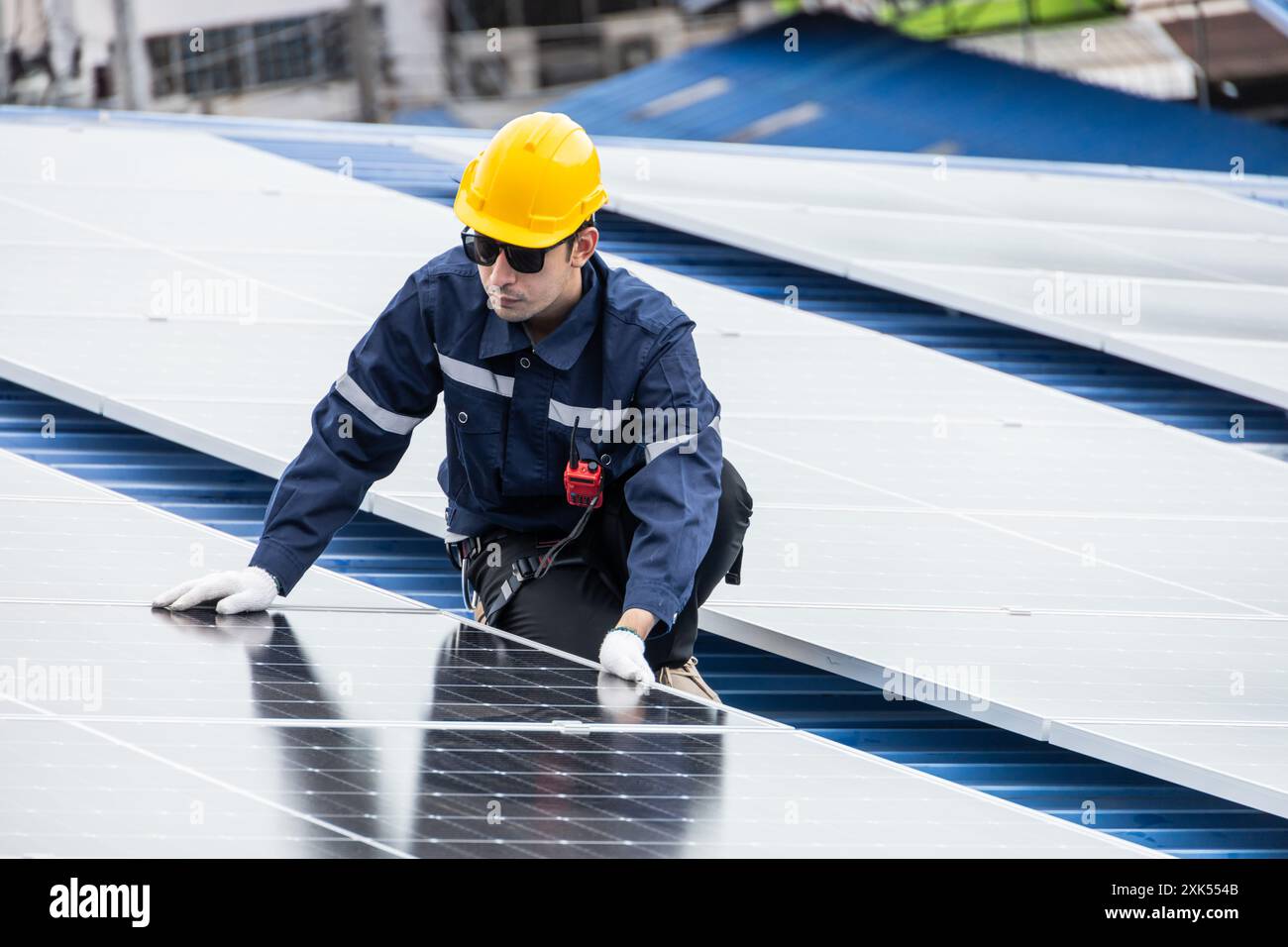 Professional Engineer Service Solar Panel. Worker Maintenance Cleaning ...