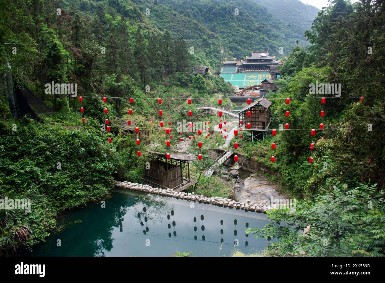 View landscape Tianmen Mountain with antique building architecture of ...