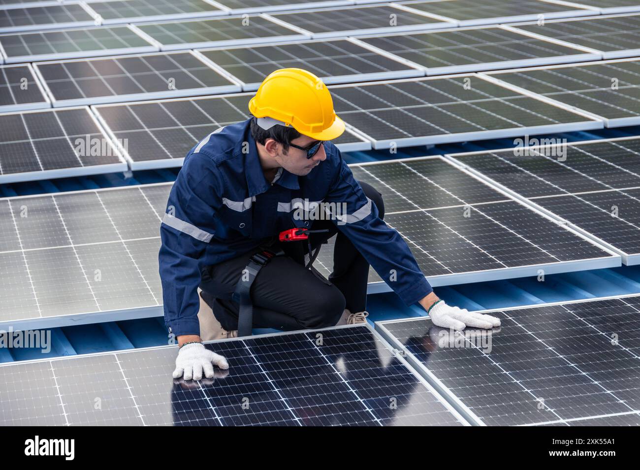 Professional Engineer Service Solar Panel. Worker Maintenance Cleaning ...