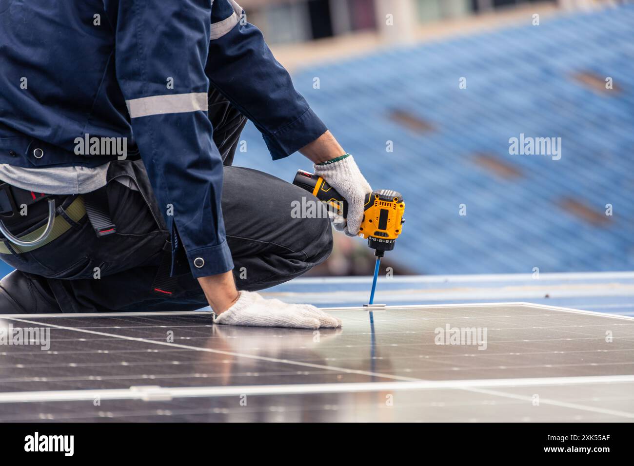 Professional Engineer Service Solar Panel. Worker Maintenance Cleaning ...