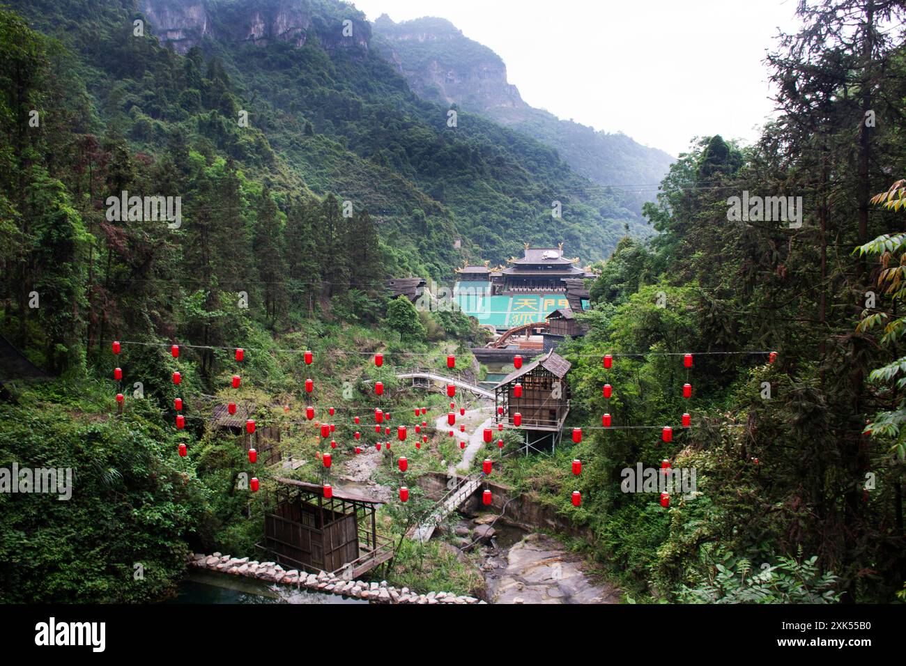 View landscape Tianmen Mountain with antique building architecture of ...