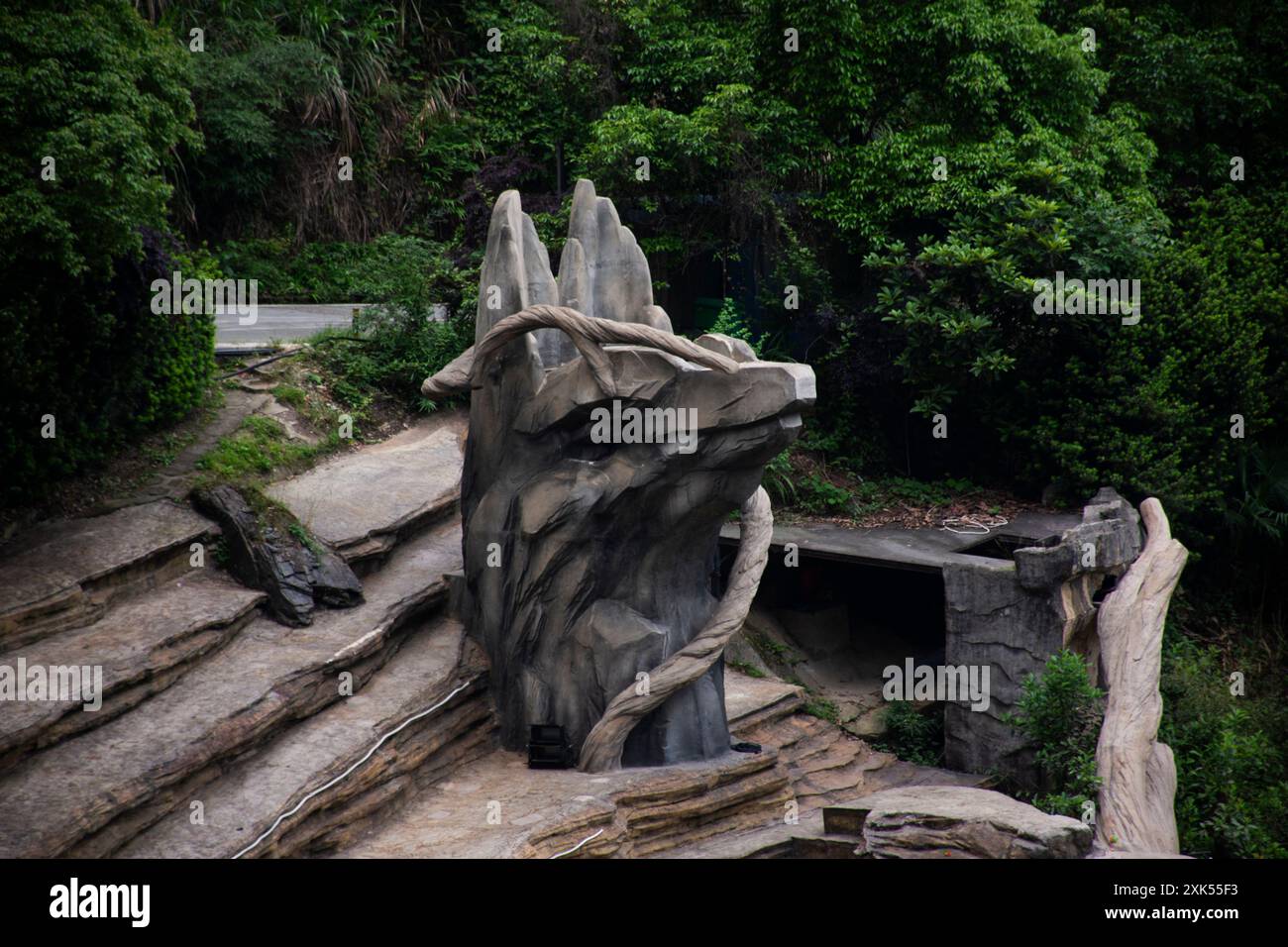 White fox statue on antique building architecture of stage theater ...