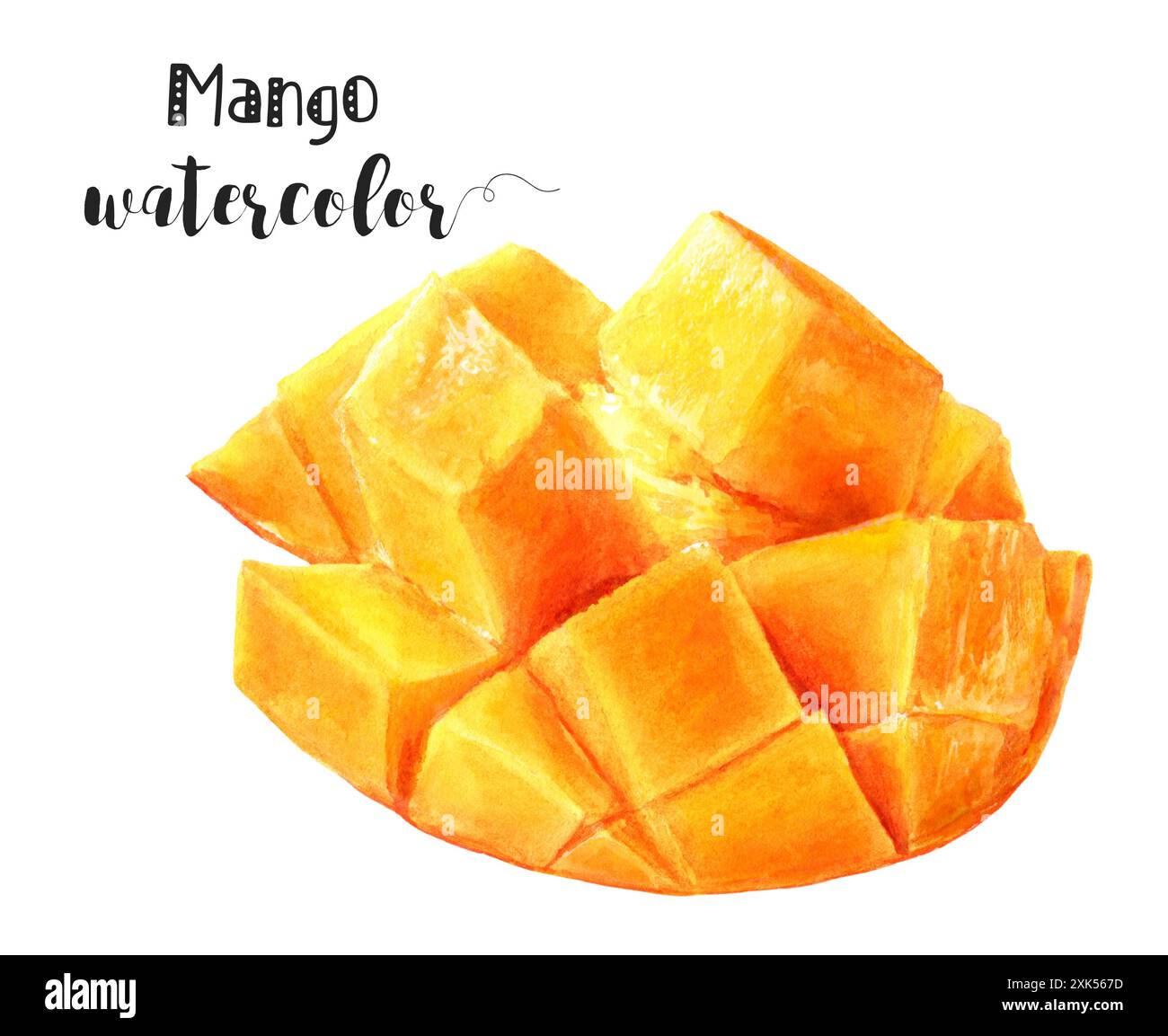 Stock illustration of mango fruit slices in watercolor, with vibrant ...