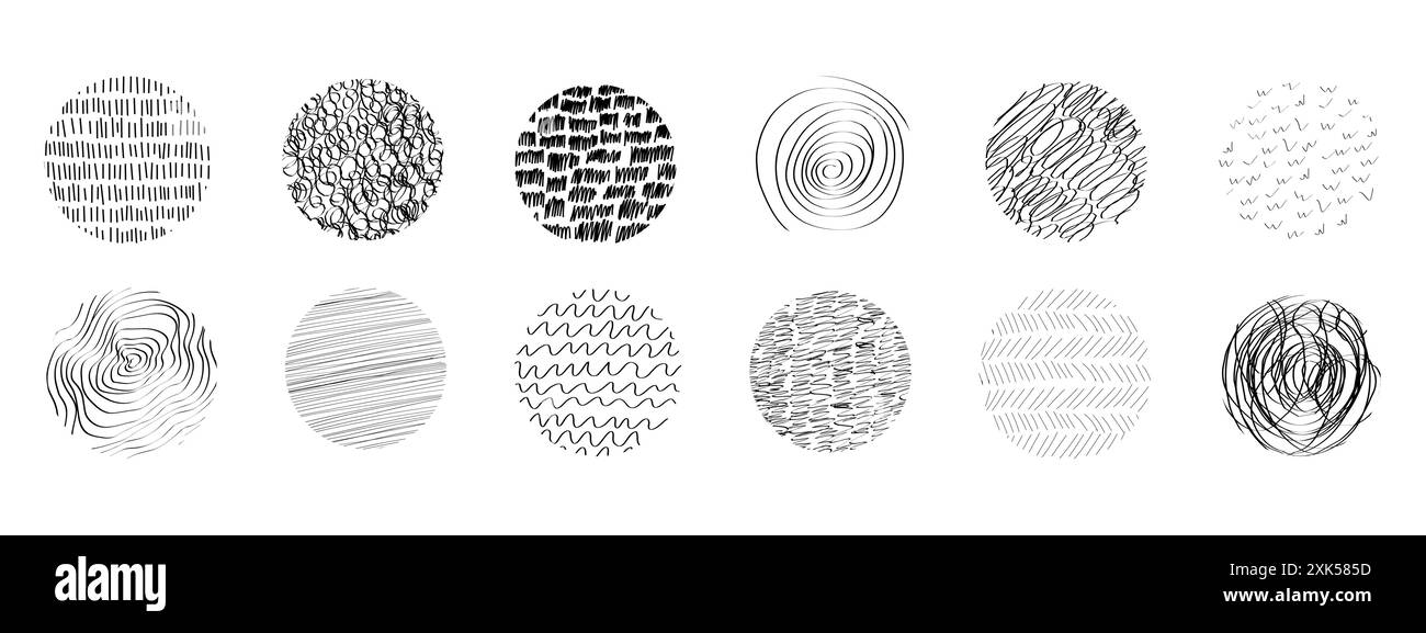 Textures set, collection hand drawn abstract monochrome brush marks ...