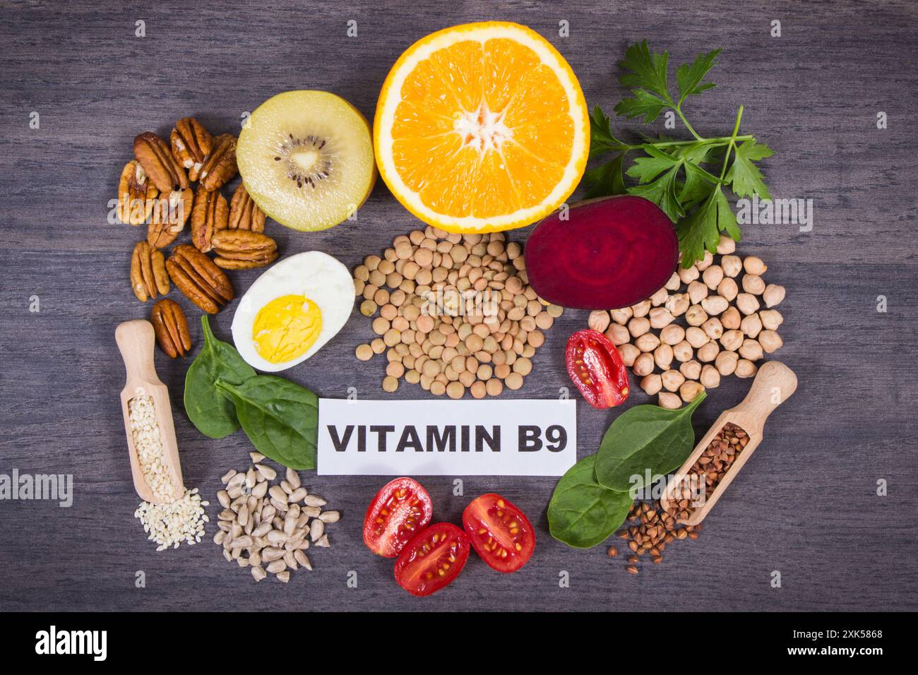 Nutritious healthy food containing natural vitamin B9 and other ...