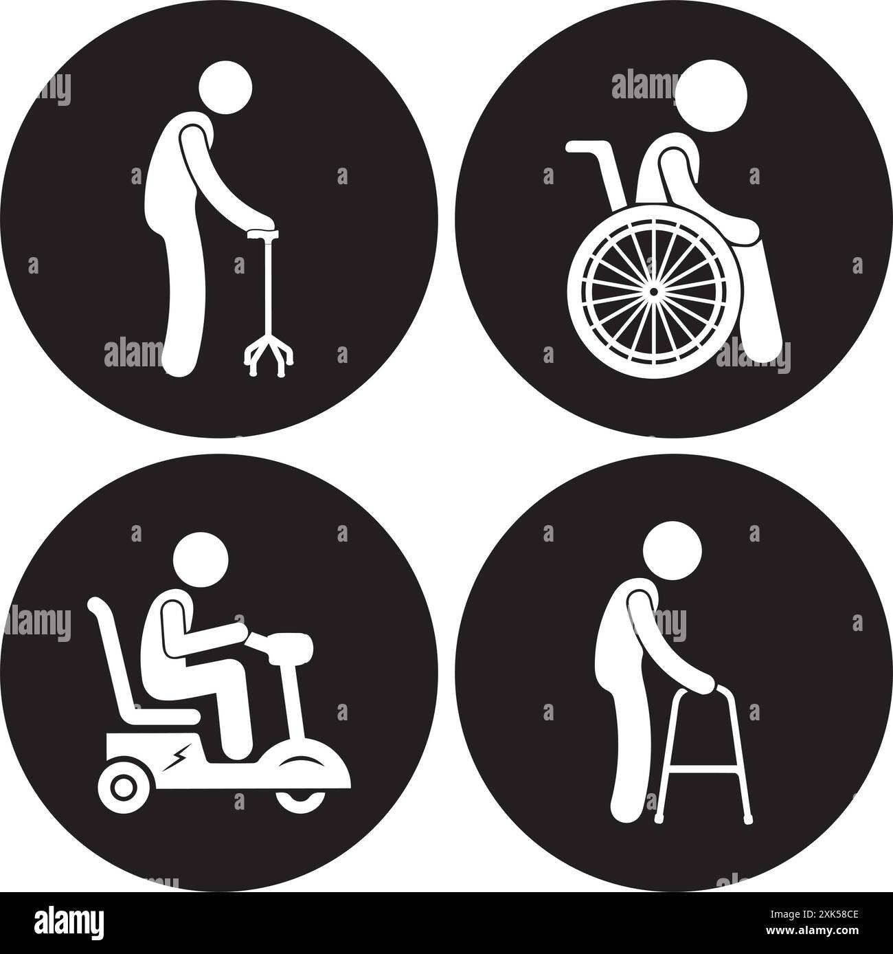 vector icons represent disabled, elderly, and injured people using ...