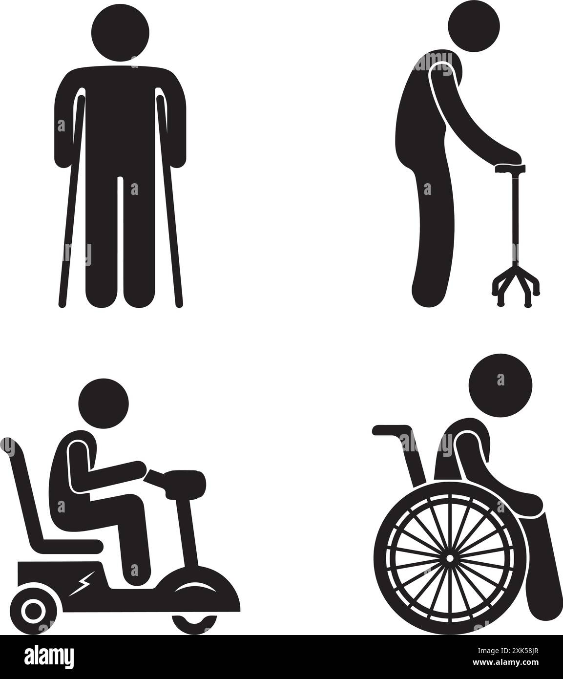 vector icons represent disabled, elderly, and injured people using ...
