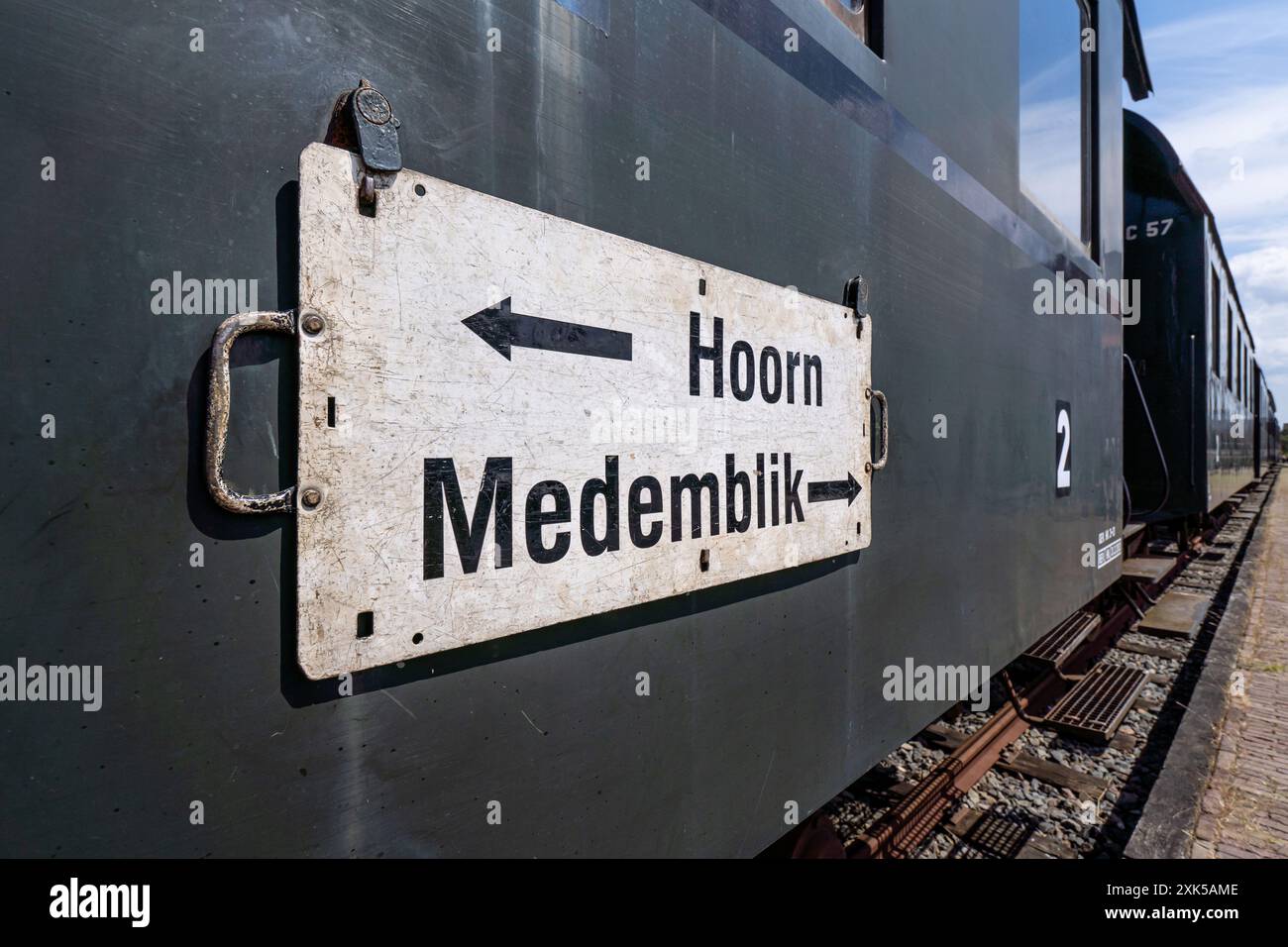 train destination sign on heritage railway carriage (service between ...
