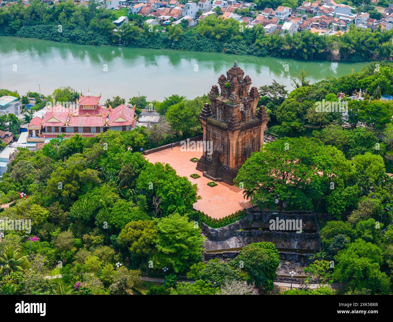 Aerial view of Nhan temple, tower is an artistic architectural work of ...