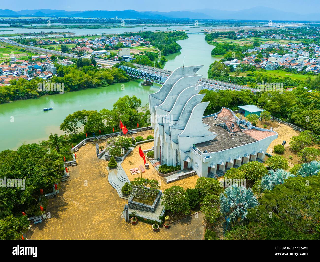 Aerial view of Nhan mountain, and Song Chua bridge in Tuy Hoa city, Phu ...
