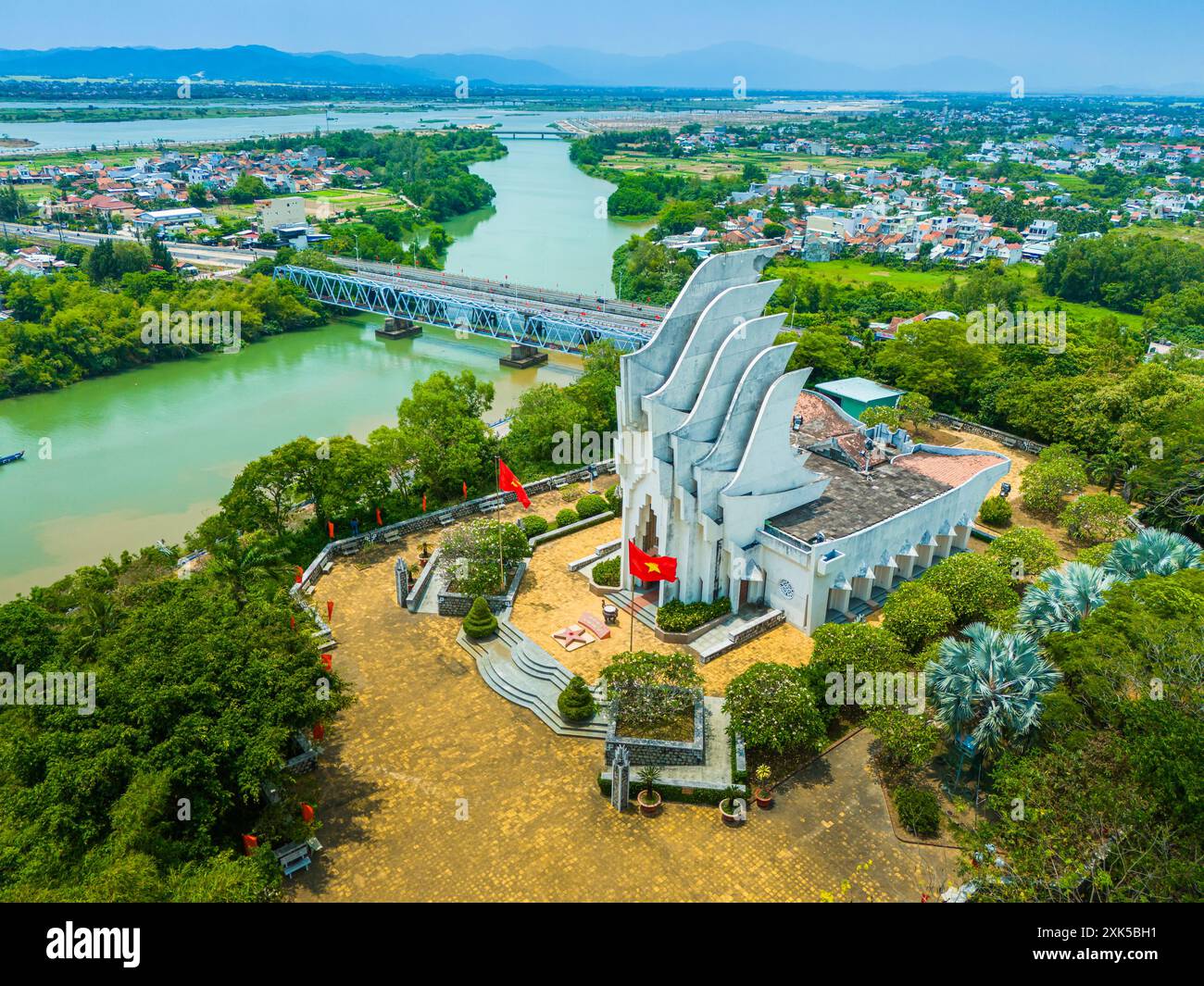 Aerial view of Nhan mountain, and Song Chua bridge in Tuy Hoa city, Phu ...