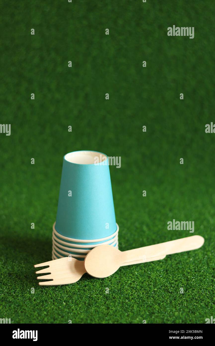 Ecological dishes. Eco-friendly disposable tableware made of bamboo ...