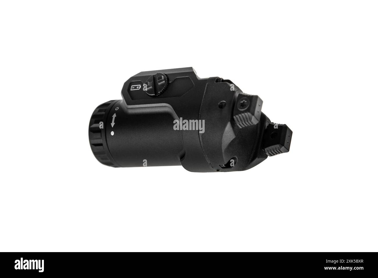 Modern LED flashlight with weapon mount. Underbarrel tactical ...