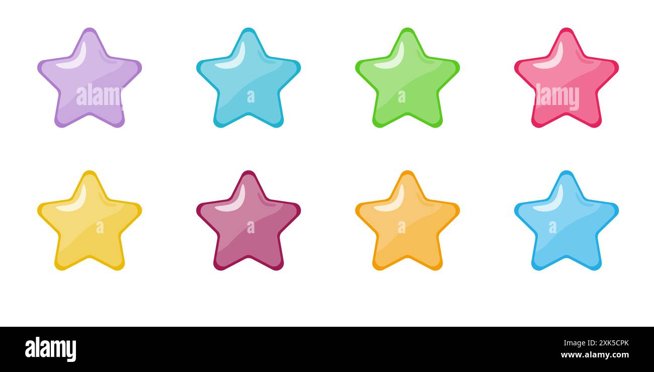 Eight glossy stars different colors on a white background. Set of star ...
