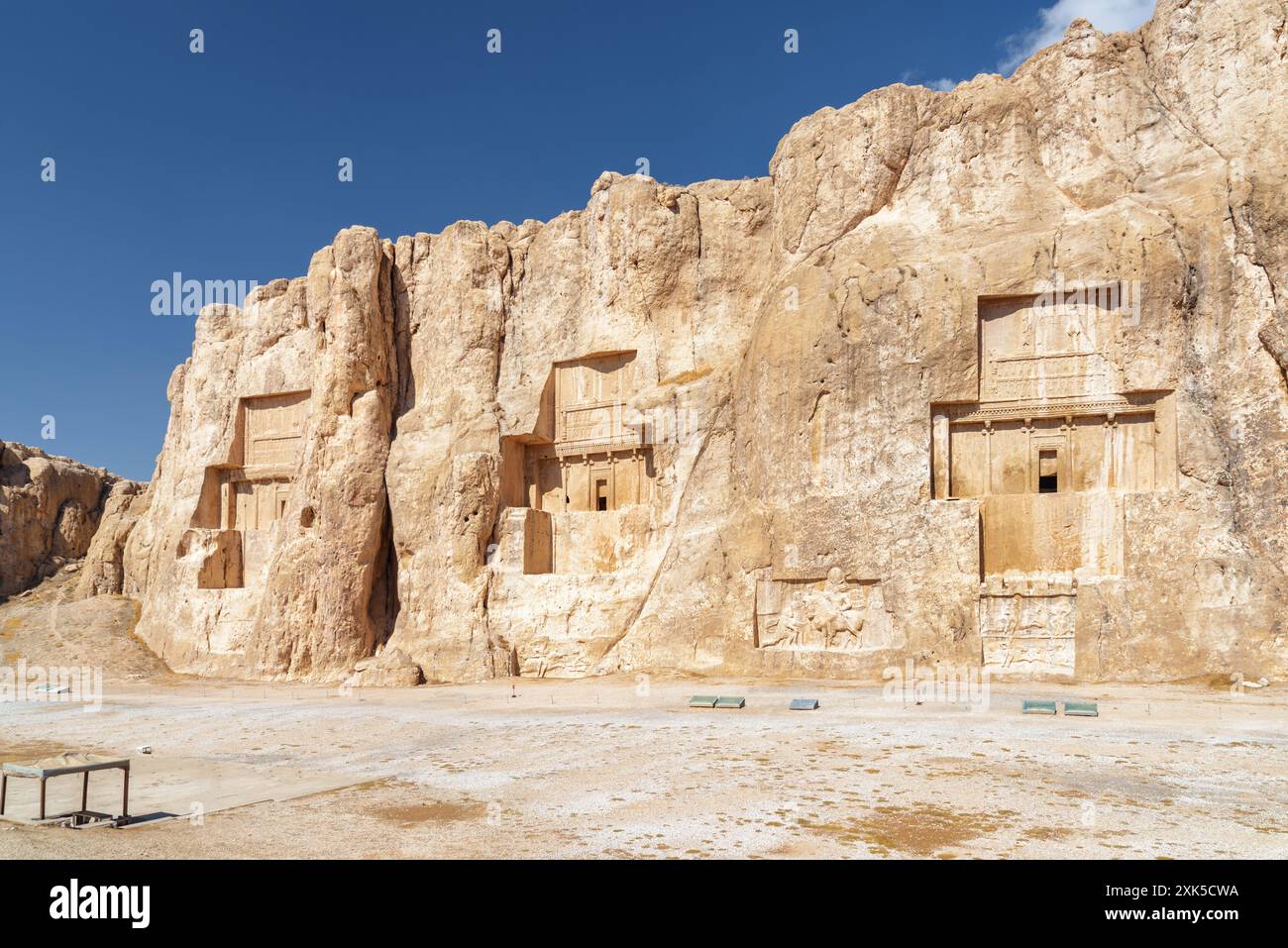 Awesome view of ancient necropolis Naqsh-e Rustam in Iran. Large tombs ...