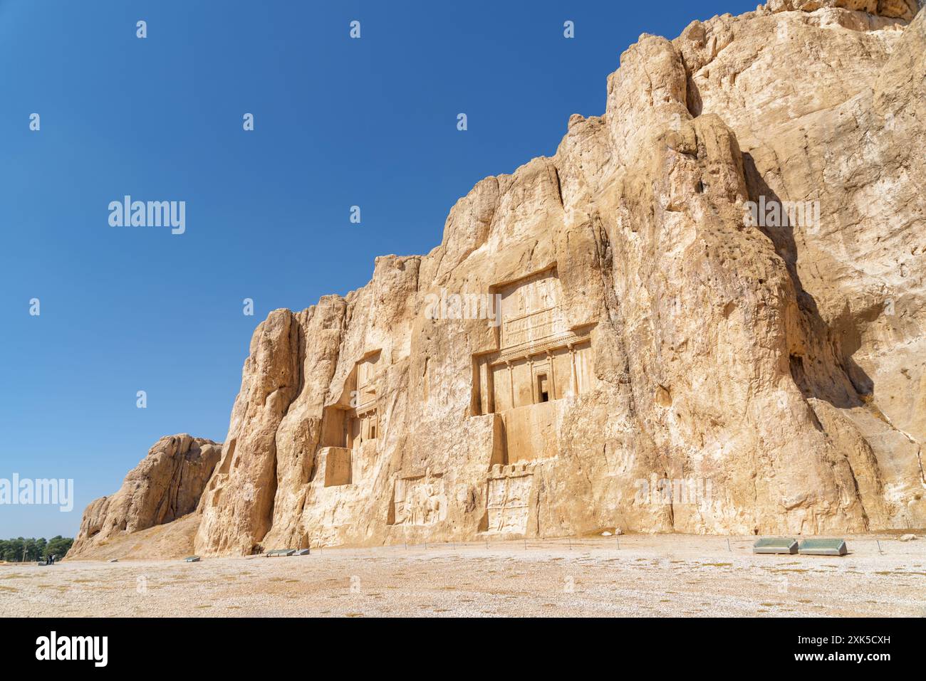 Awesome ancient necropolis Naqsh-e Rustam on blue sky background in ...