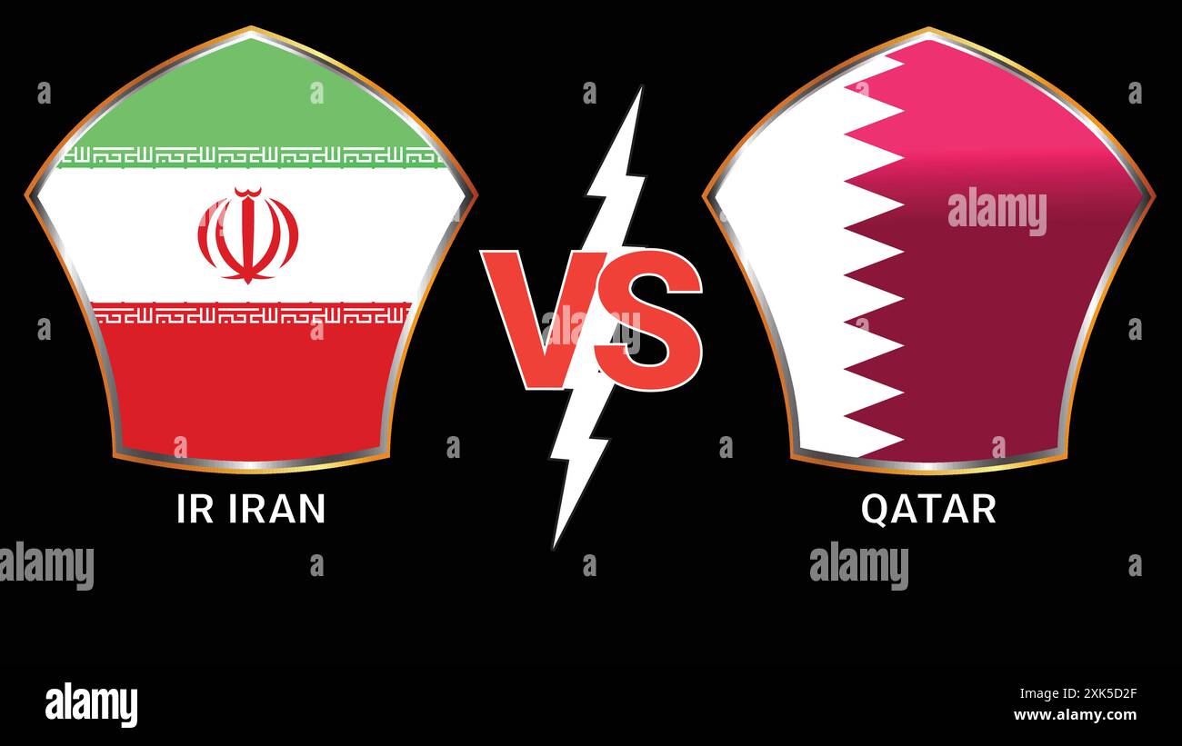 IR Iran vs Qatar Soccer football match with Black Background and Versus ...