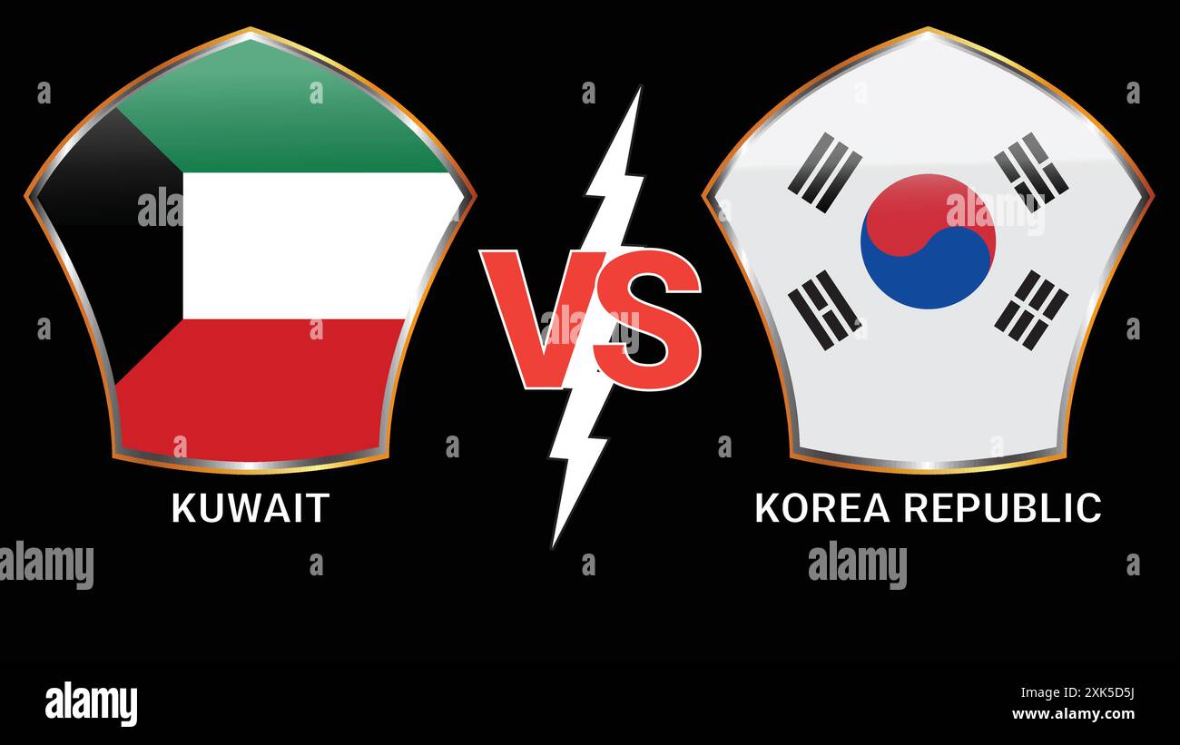Kuwait vs Korea Republic Soccer football match with Black Background ...