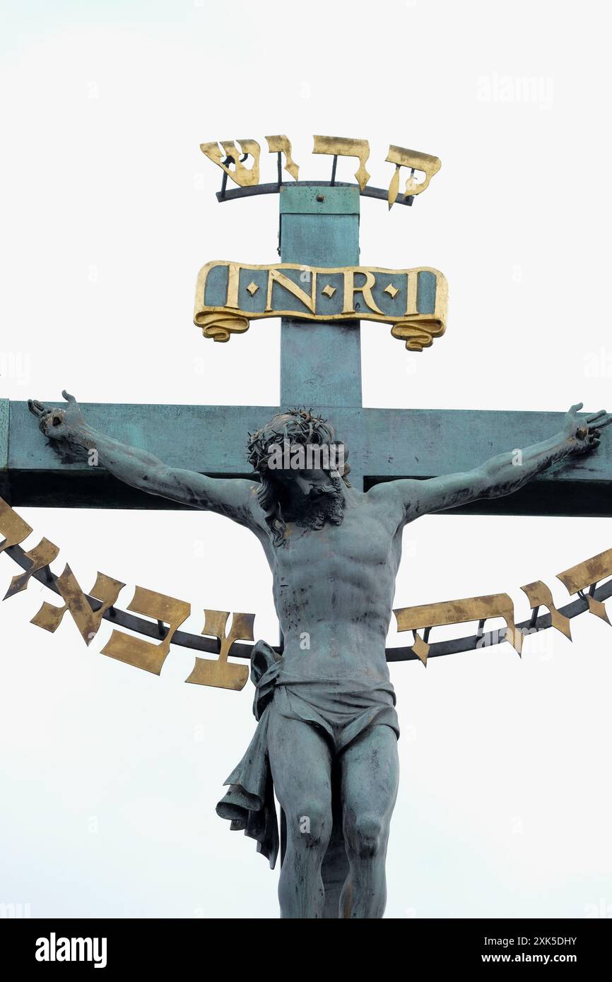 The Crucifix and Calvary bronze sculpture on the Charles Bridge,Prague ...