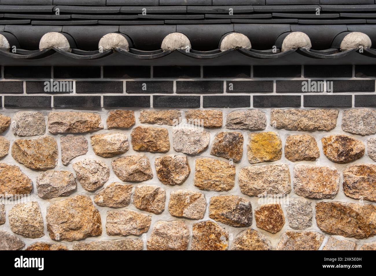 Korean traditional stone wall boundary in Eunpyeong Hanok Village ...