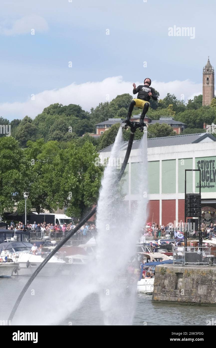 Bristol, UK. 20th July, 2024. James Prestwood demonstrates his Flyboard ...