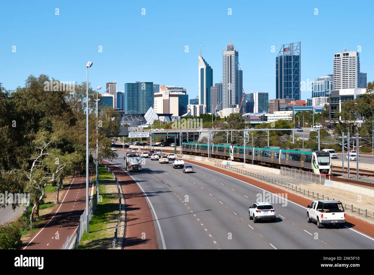 A Transperth train heading towards the city from Leederville Station ...